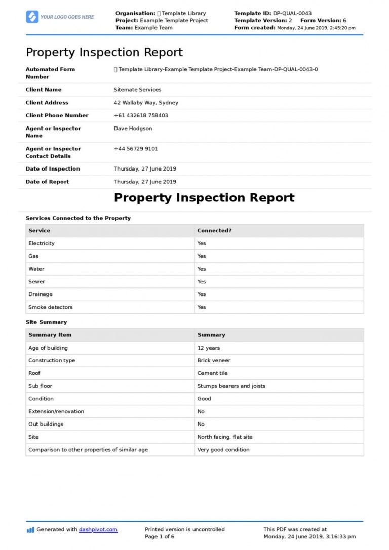 Editable Property Inspection Report Template Free And Customisable Residential Building 