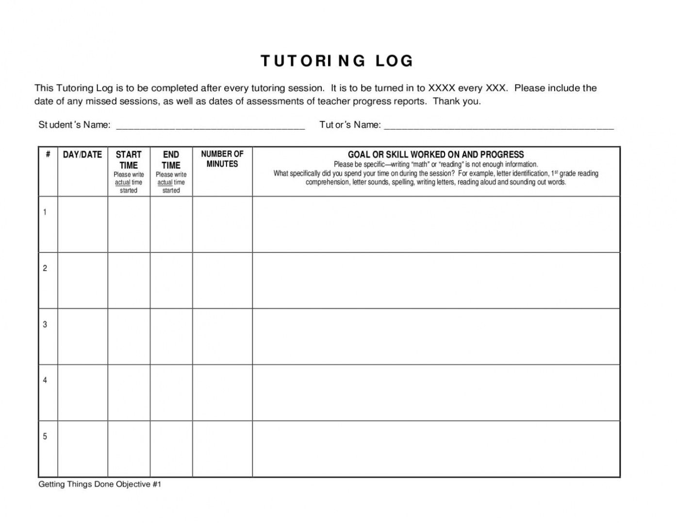 Printable Template Multi Day Tutoring Log Logs Progress Report Tutoring Printable Template Multi Day Tutoring Log Logs Progress Report Tutoring